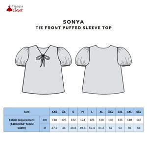 Sonya Puffed Sleeve Tie Front Blouse Sewing Pattern (PDF) - Etsy