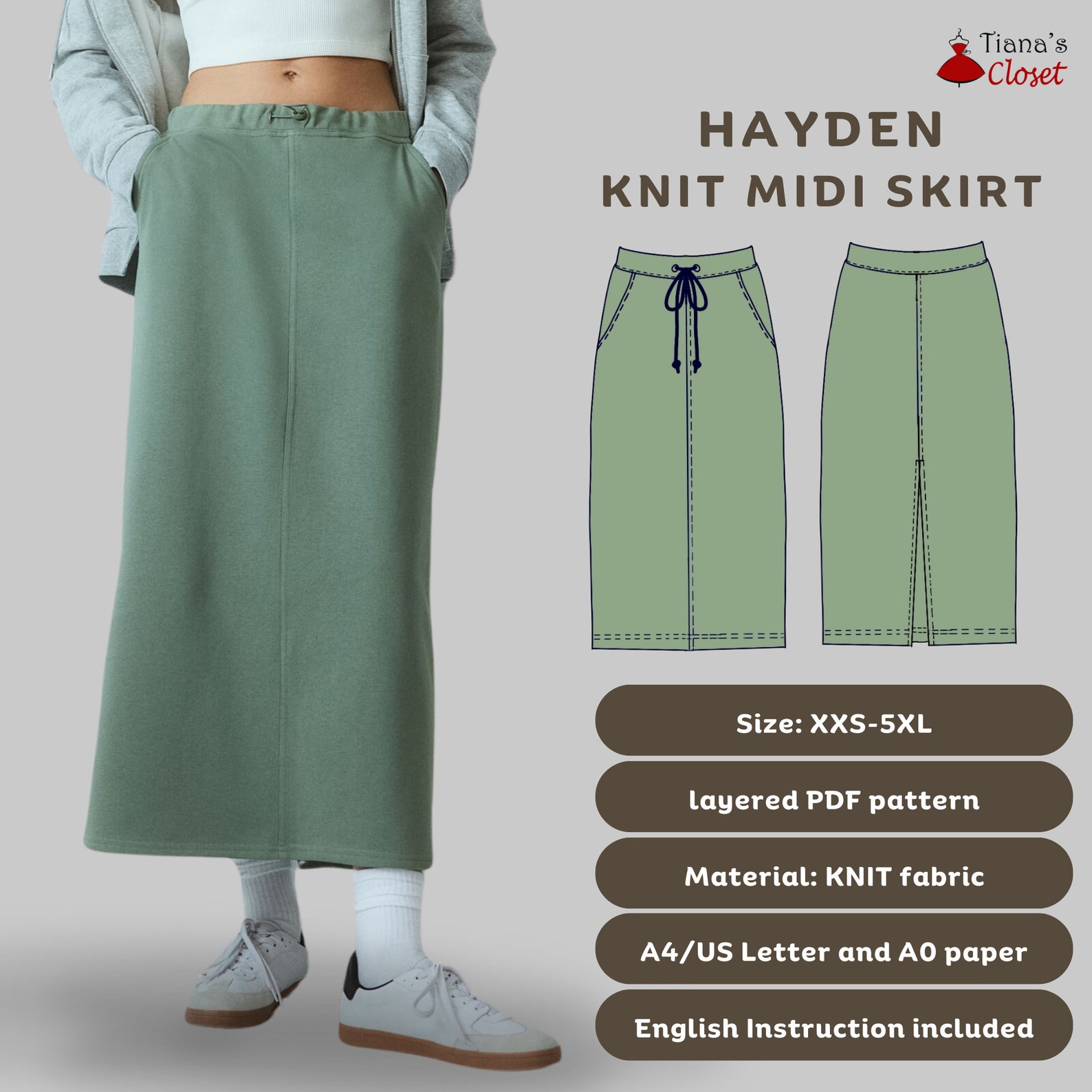 Hayden Knit Midi Skirt Digital Sewing Pattern for Beginners Printable ...
