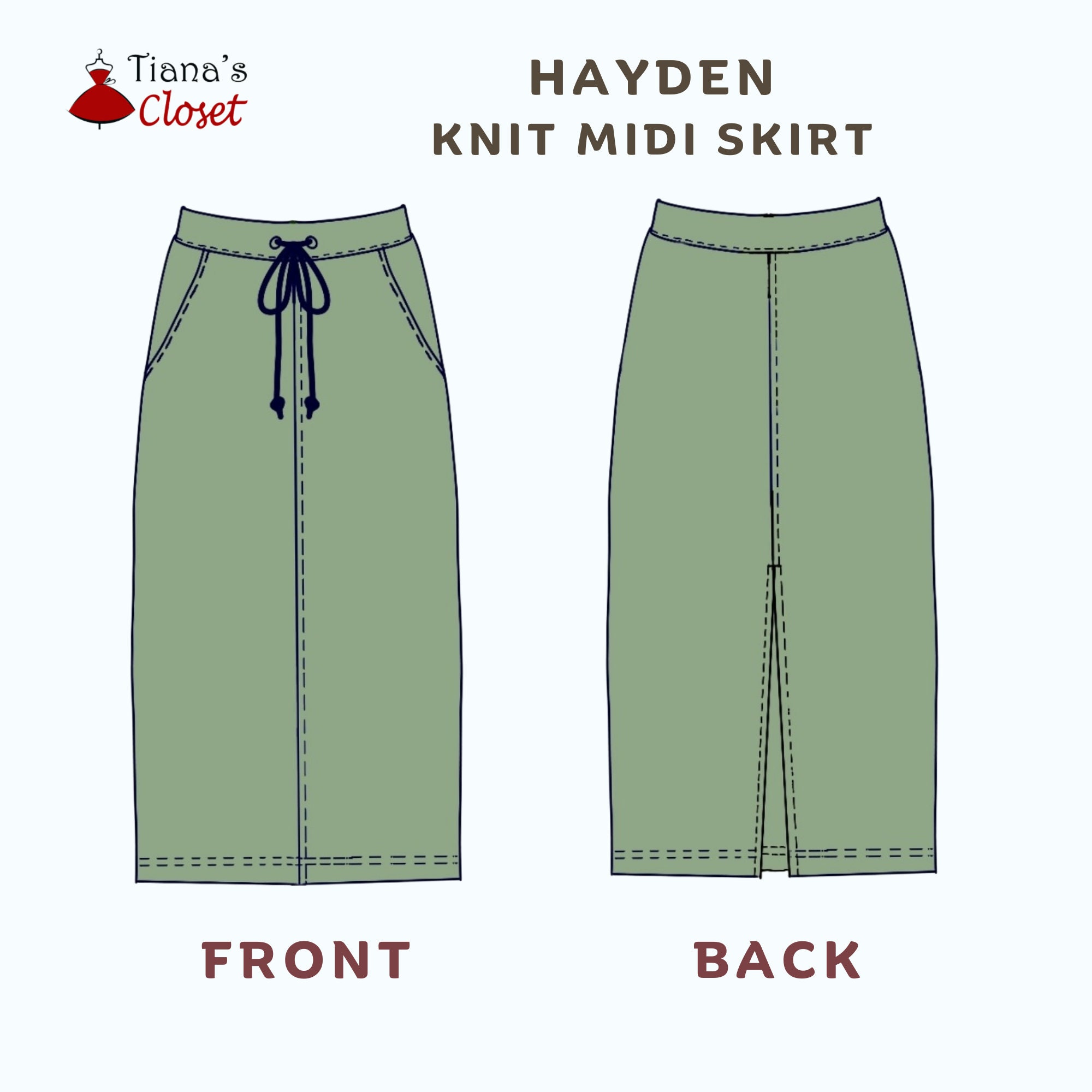 Hayden Knit Midi Skirt Digital Sewing Pattern for Beginners Printable ...