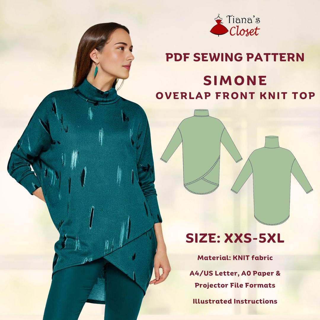 Simone Asymmetrical Knit Top Sewing Pattern: Overlap Front Design ...