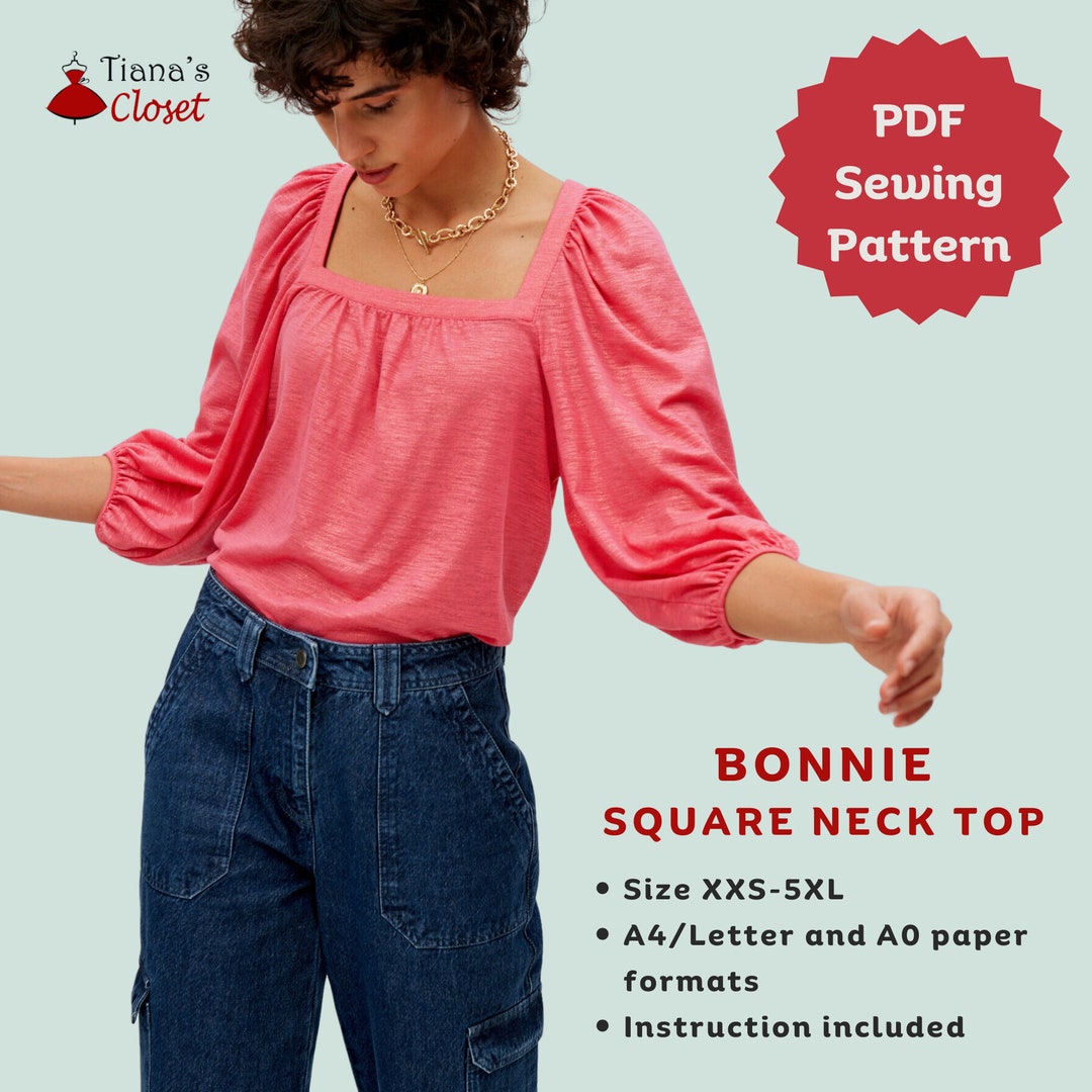 Bonnie Square Neck Puffed Sleeve Top | Digital Sewing Pattern for Women ...