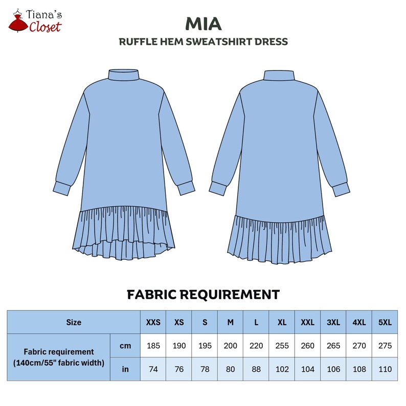 Mia Sweatshirt Dress Sewing Pattern: Ruffle Hem, Beginner Friendly ...