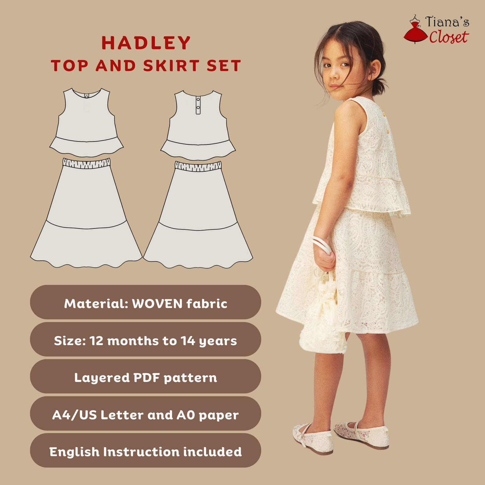 Hadley Top and Skirt Set PDF Sewing Pattern Digital Sewing Pattern for ...