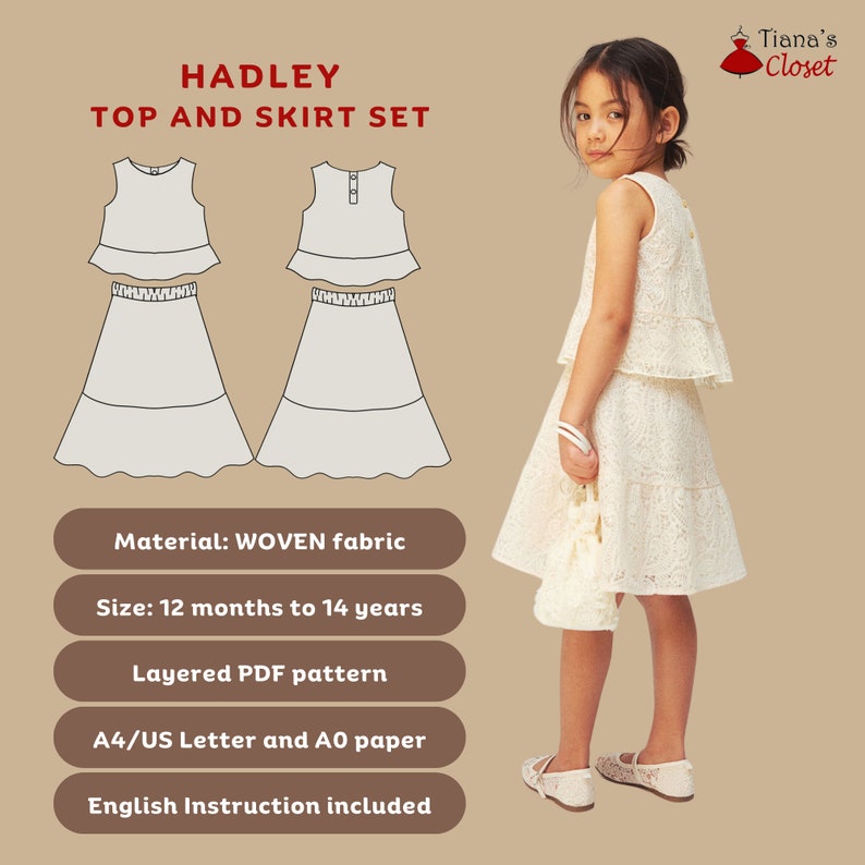 Hadley Top and Skirt Set PDF Sewing Pattern Digital Sewing Pattern for ...