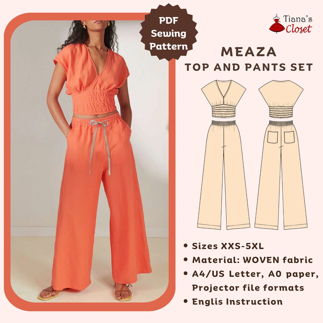 Meaza Crop Top and Pants Sewing Pattern: Beginner Loungewear (PDF ...