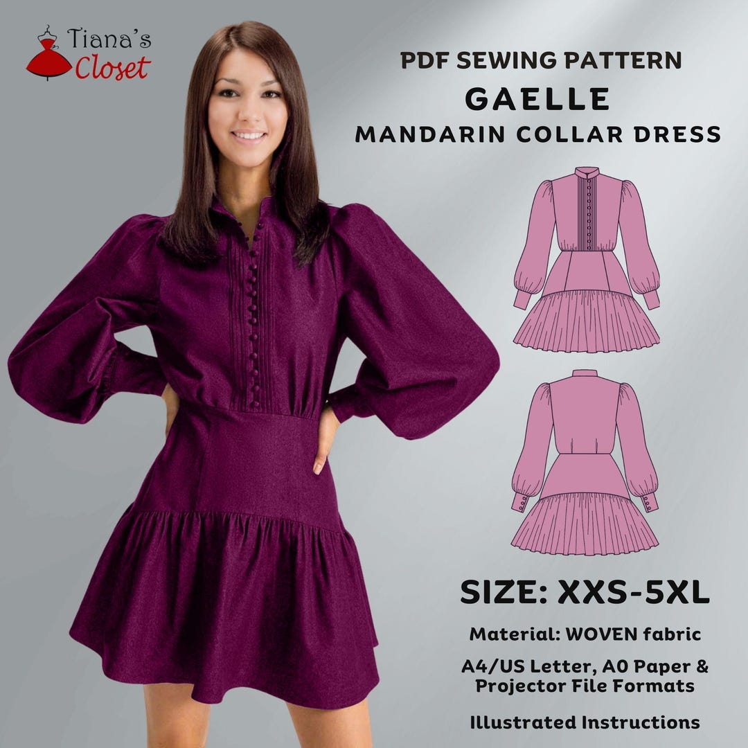 Gaelle Mandarin Collar Dress - PDF Sewing Pattern for Women | Trendy ...