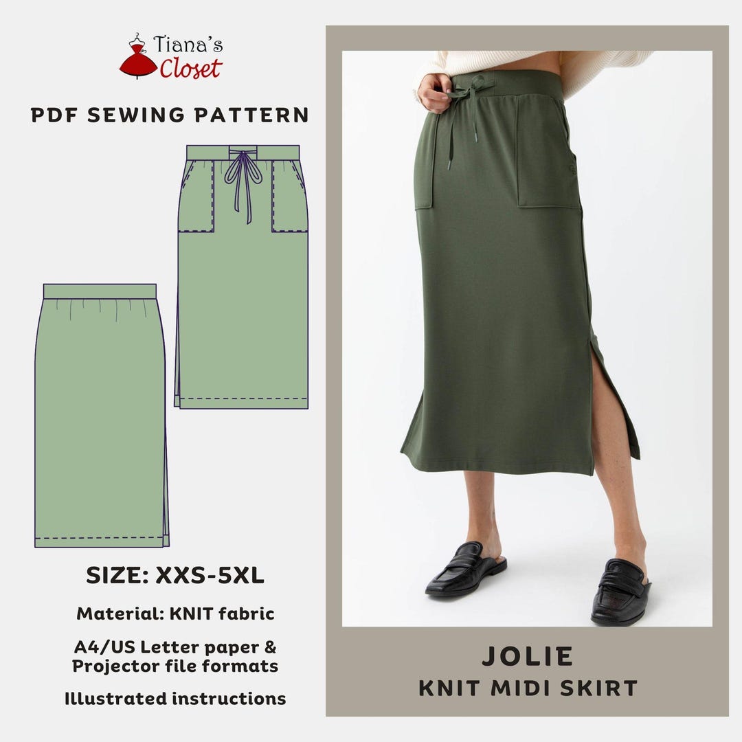 Jolie Knit Midi Skirt Sewing Pattern: Beginner Friendly (PDF Pattern ...