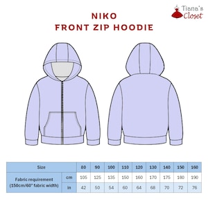 Niko Kid's Front Zip Hoodie Sewing Pattern (PDF) - Etsy