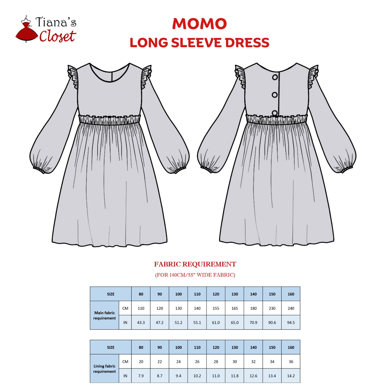 Momo Ruffle Shoulder Dress Sewing Pattern: Girls Long Sleeve (PDF) - Etsy