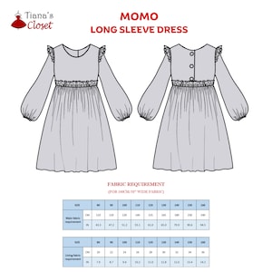 Momo Ruffle Shoulder Long Sleeve Dress - PDF Sewing Pattern | Digital ...
