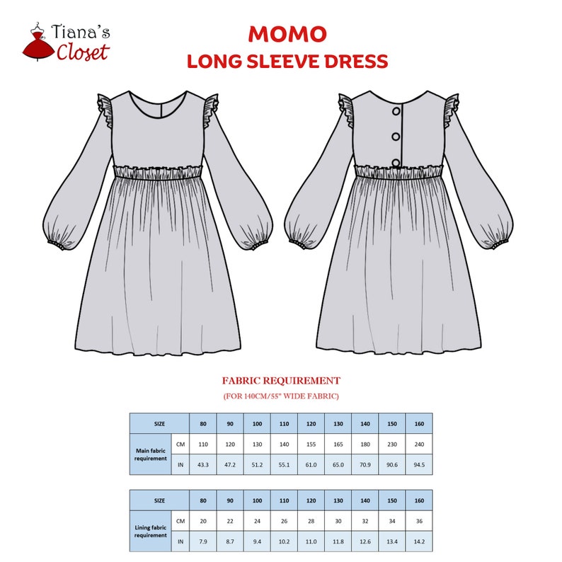 Momo Ruffle Shoulder Dress Sewing Pattern: Girls Long Sleeve (PDF) - Etsy