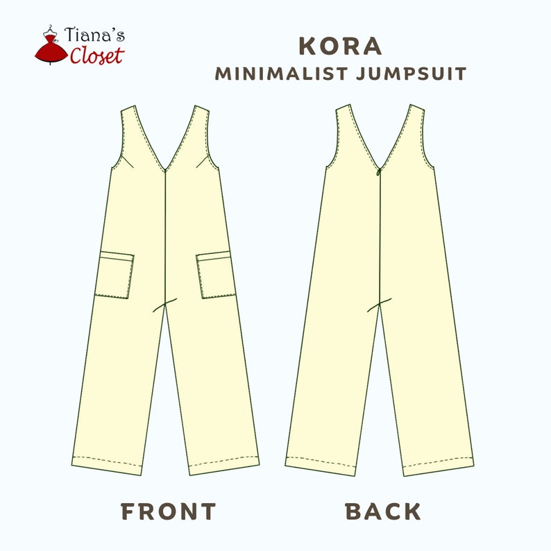 PETITE SIZES Minimalist Jumpsuit Sewing Pattern Kora V Neck Loose Fit ...