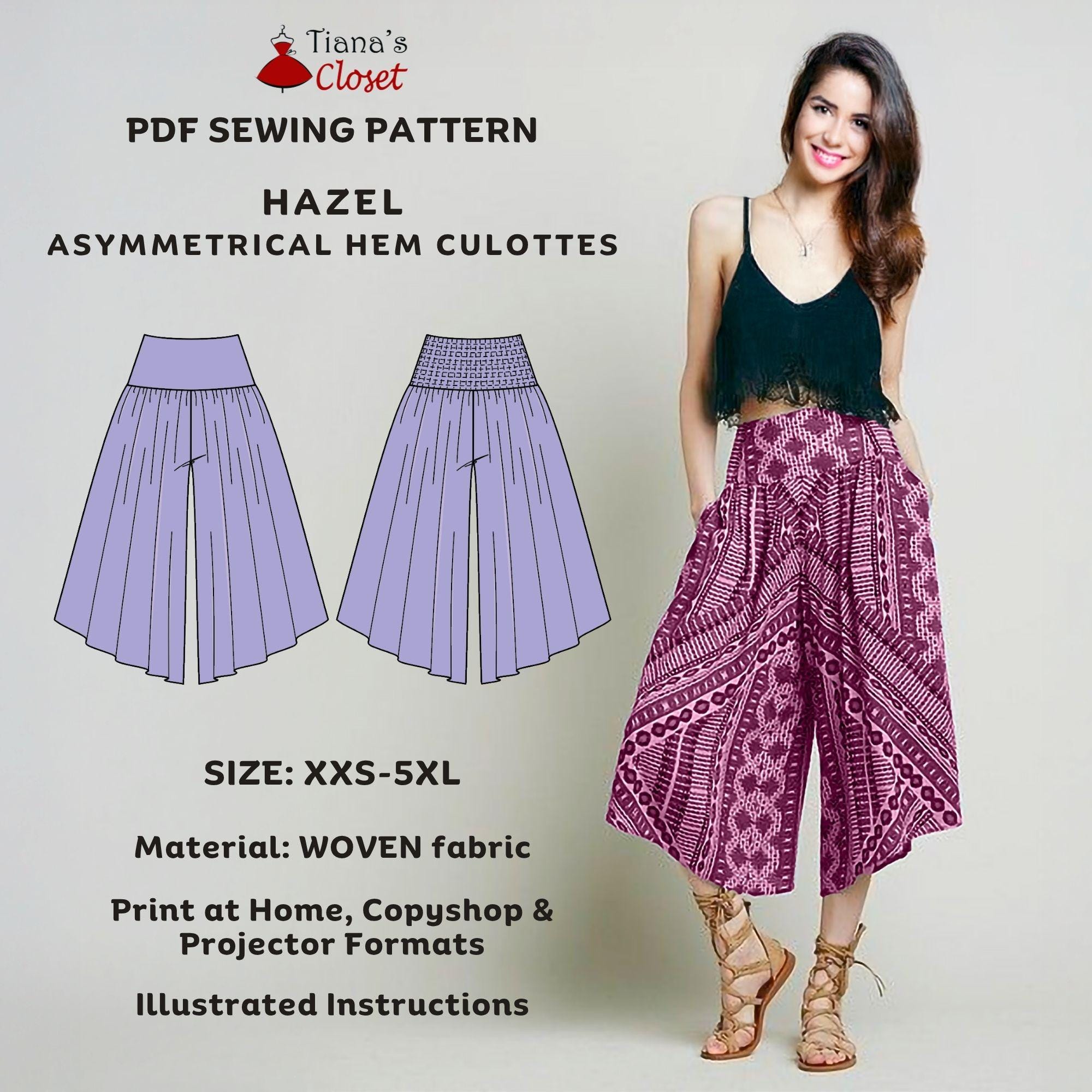 Hazel Culottes PDF Sewing Pattern: Boho Style, Dramatic Wide Legs ...