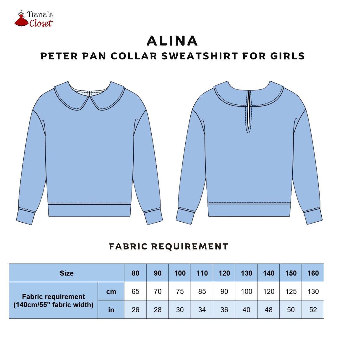 Alina Peter Pan Collar Sweatshirt - PDF Sewing Pattern for Girls ...