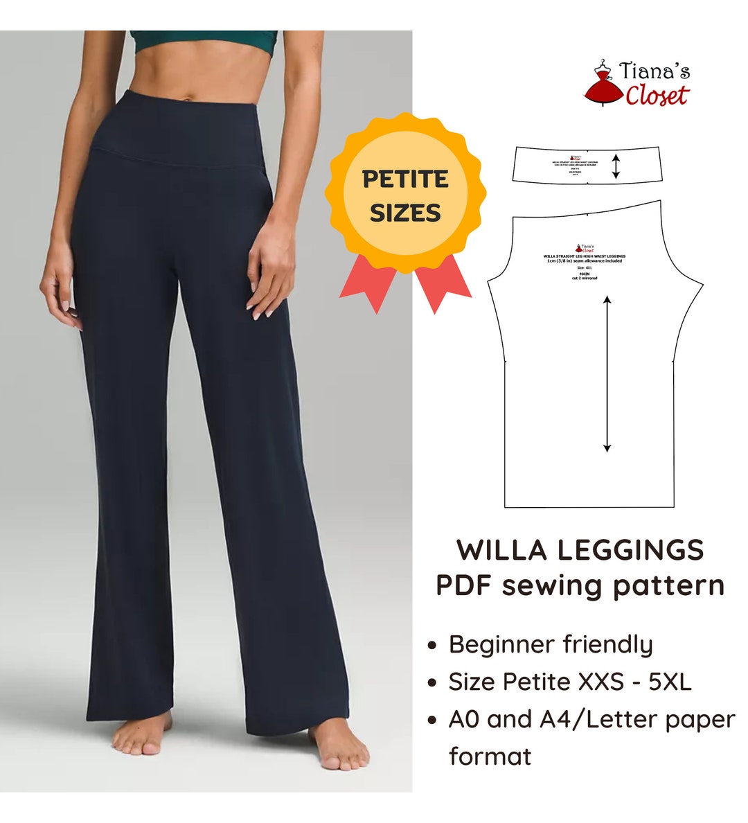 Petite Sizes Willa High Rise Wide Leggings Sewing Pattern (PDF) - Etsy