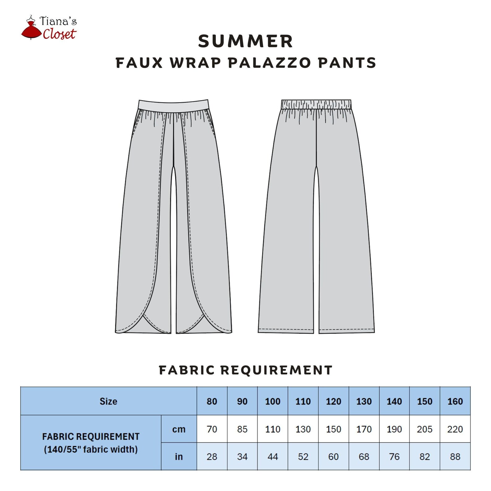 Summer Faux Wrap Front Pants - PDF Sewing Pattern for Kids | Beginner ...