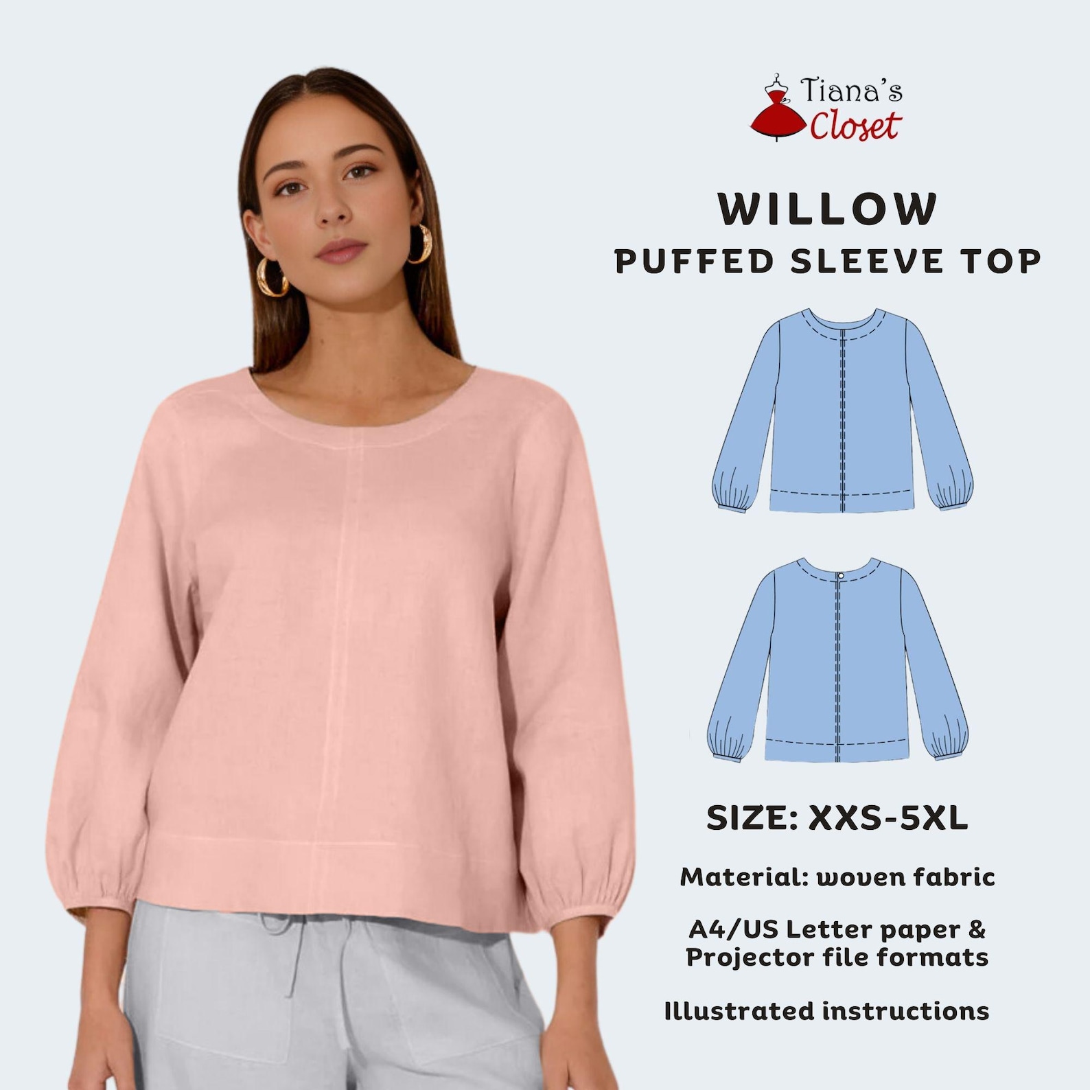 Willow Puff Sleeve Top Sewing Pattern | Beginner-friendly PDF Pattern ...