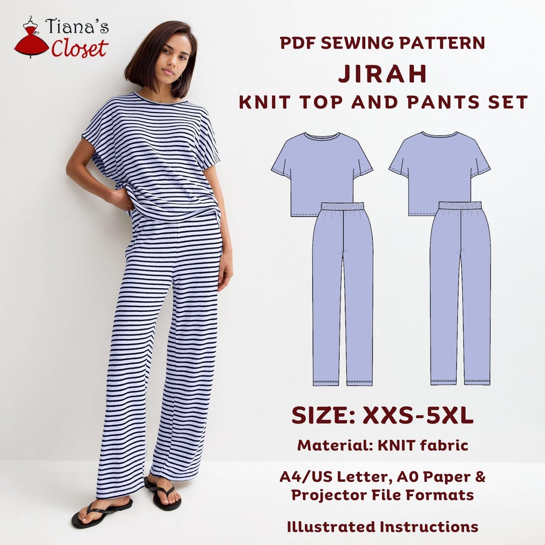 Jirah Knit Top and Pants Lounge Set PDF Sewing Pattern: Beginner ...