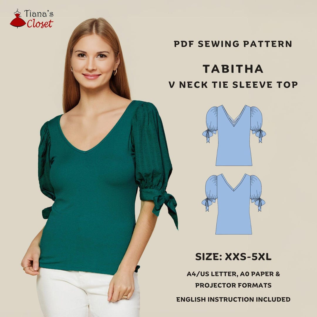 Tabitha Tie Sleeve Mix Media Top - PDF Sewing Pattern | Easy T Shirt Sewing Pattern for Women ...