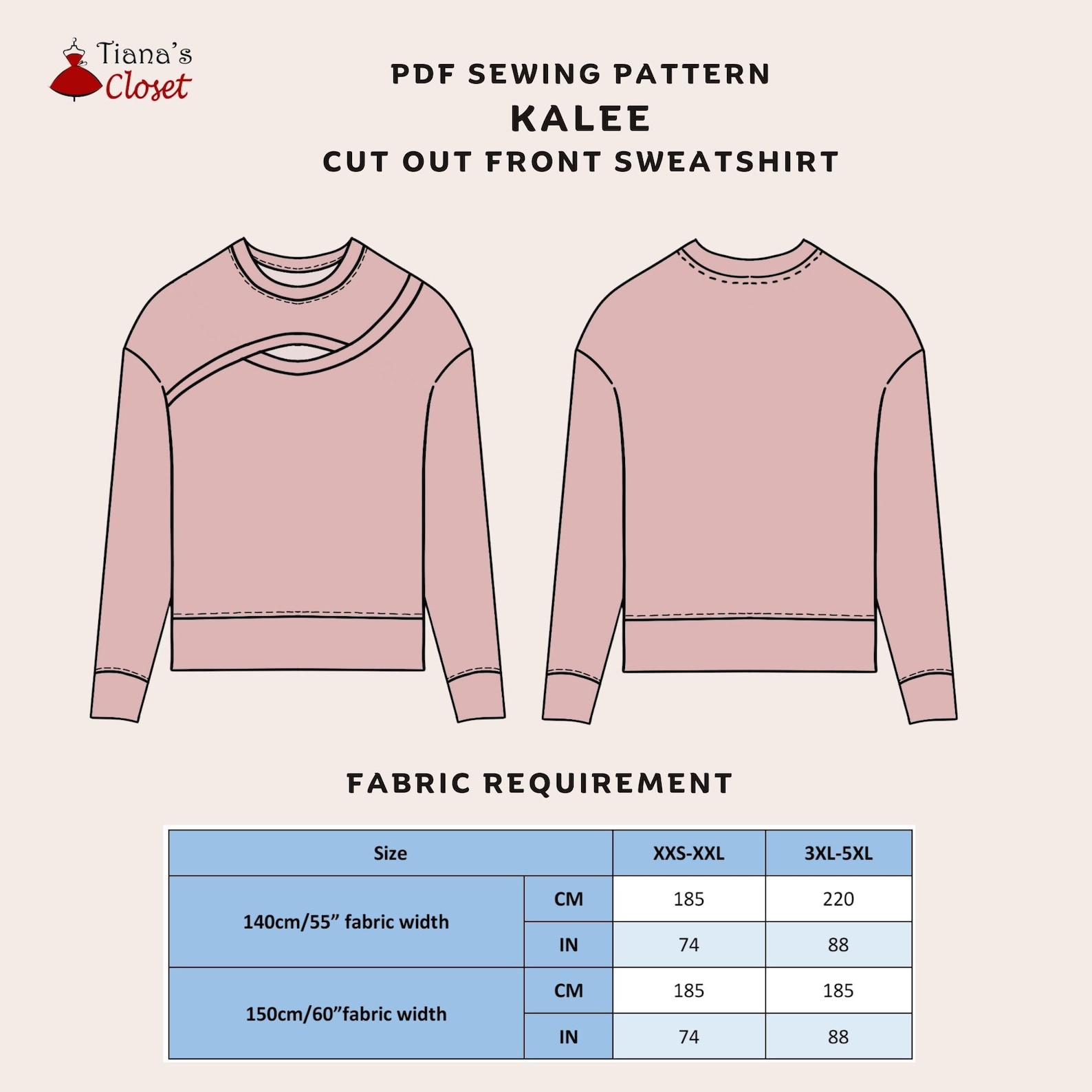 Kalee Cut Out Sweatshirt Sewing Pattern: Long Sleeve Knit Top (PDF) - Etsy