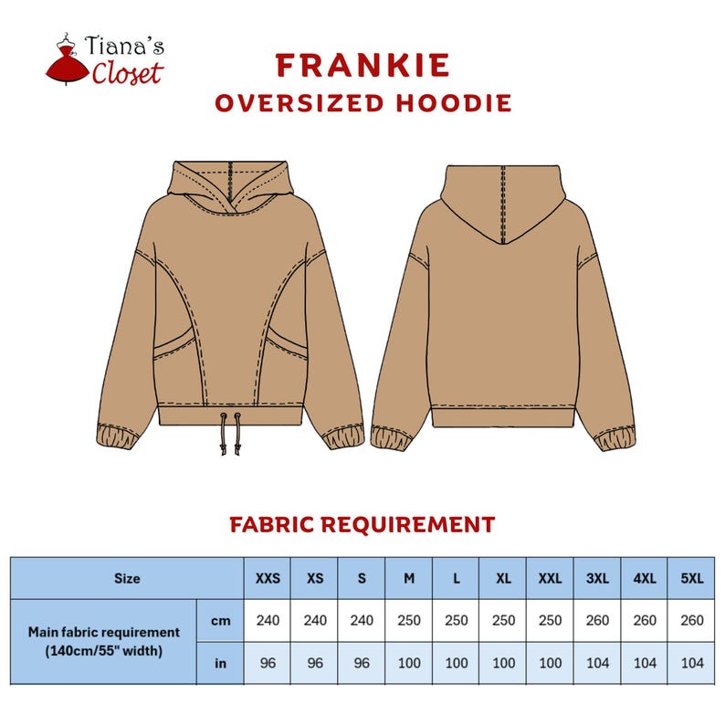 Frankie Oversized Hoodie PDF Sewing Pattern: Sizes XXS - 5XL - Etsy UK