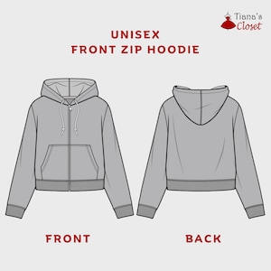 Unisex Front Zip Hoodie Sewing Pattern (PDF) - Etsy