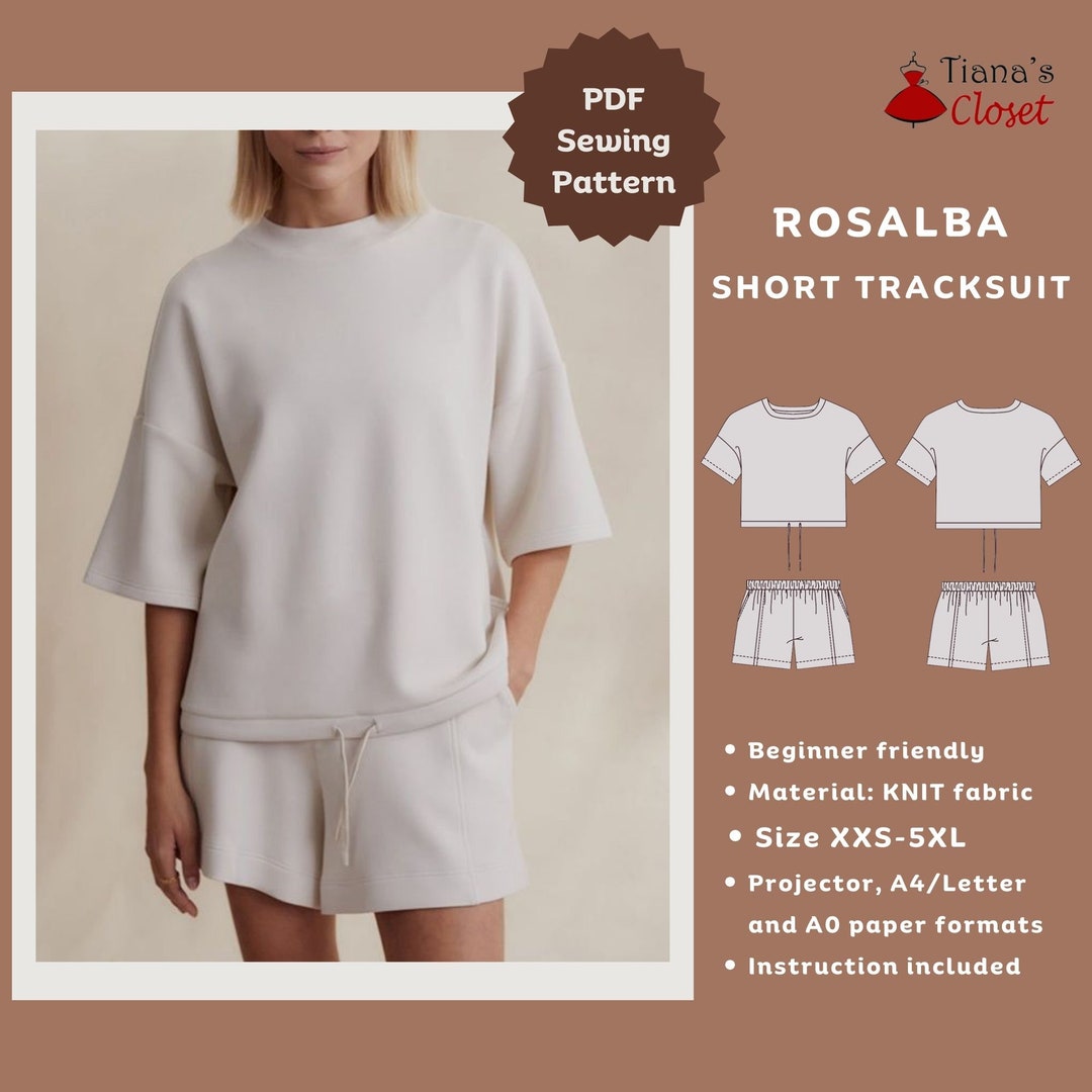 Rosalba Short Tracksuit Set - PDF Sewing Pattern | Simple Knit Top and ...