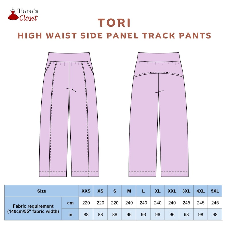 Tori Track Pants Sewing Pattern: High Waist Wide Leg (PDF Pattern) - Etsy