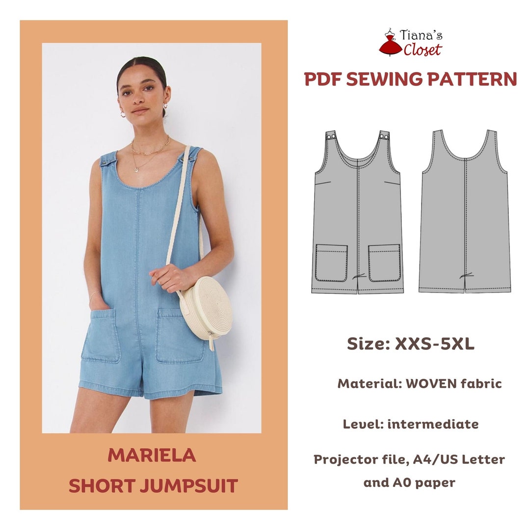 Mariela Short Jumpsuit Sewing Pattern Loose Fit Jumper Digital Pattern for Women Printable PDF ...