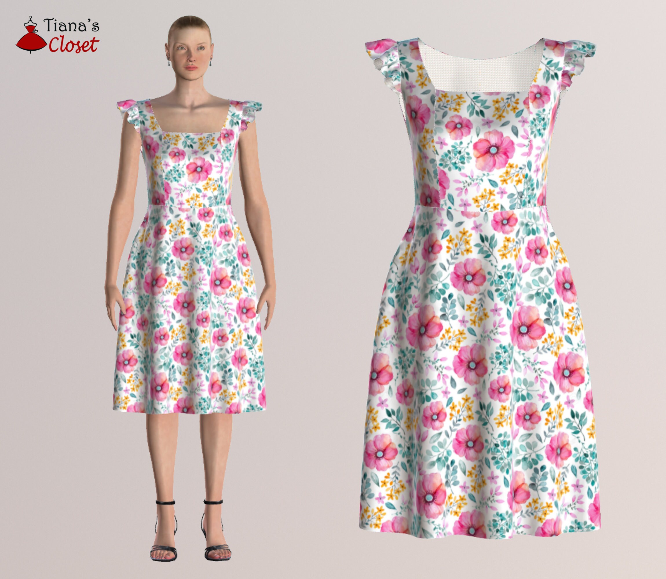 Nadine Flutter Sleeve Dress PDF Sewing Pattern Digital Sewing Pattern ...