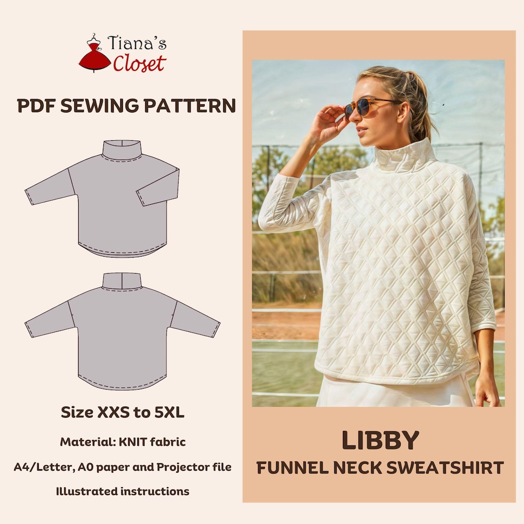 Libby Funnel Neck Sweatshirt Sewing Pattern: Drop Shoulder Knit Top ...