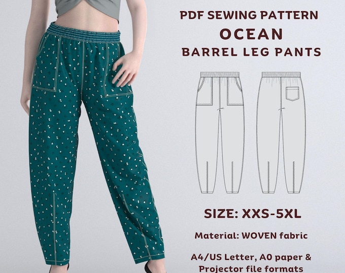 Barrel Pants Sewing Pattern: Baggy Trousers With Pockets (sizes XXS-6XL ...