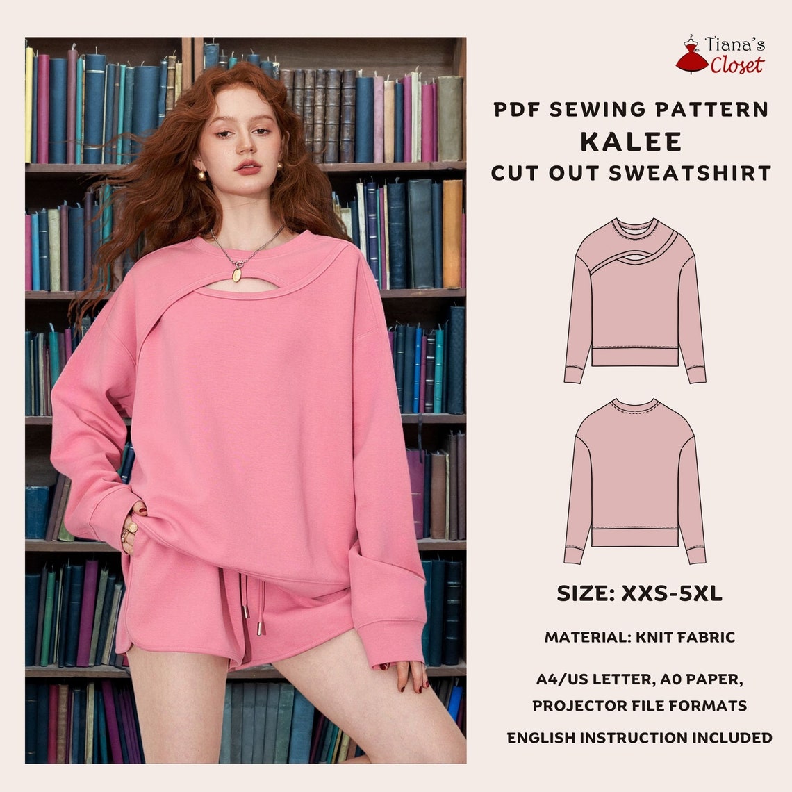 Kalee Cut Out Sweatshirt Sewing Pattern: Long Sleeve Knit Top (PDF) - Etsy