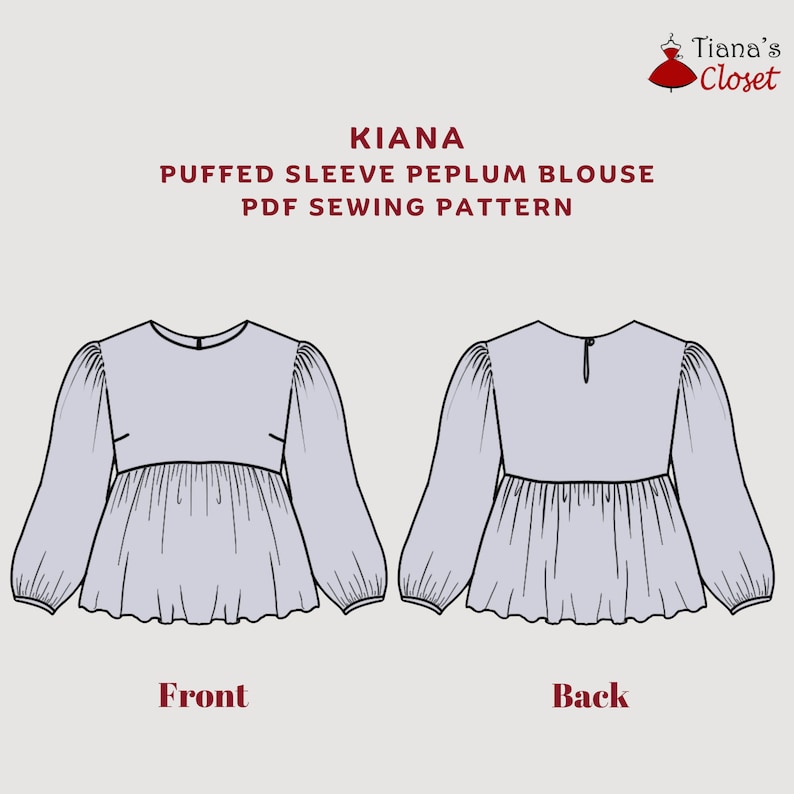 Kiana Peplum Blouse Sewing Pattern (size XXS-5XL, Instant Download ...