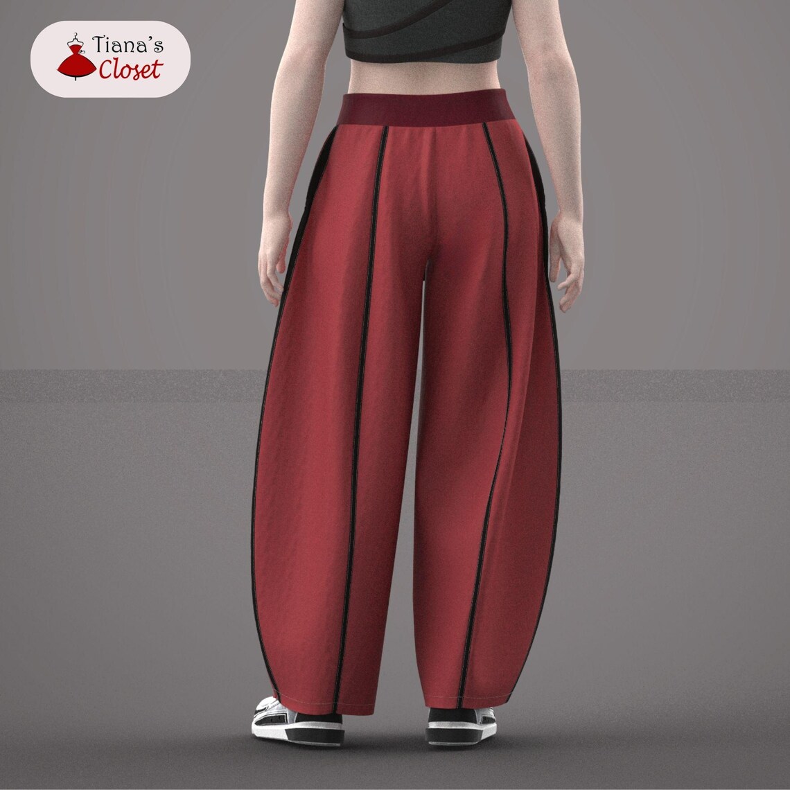 Maren Paneled Barrel Track Pants Sewing Pattern: Knit Fabric, XXS-5XL ...