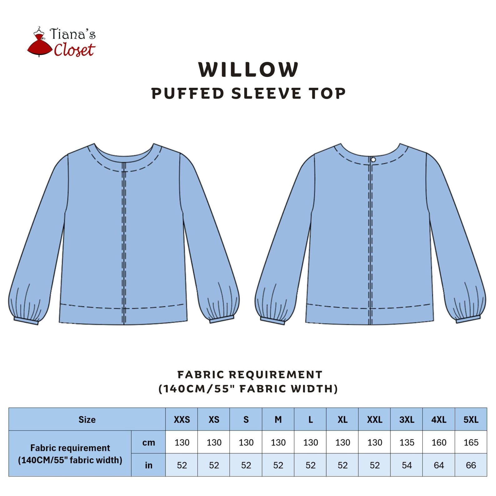 Willow Puff Sleeve Top Sewing Pattern | Beginner-friendly PDF Pattern ...