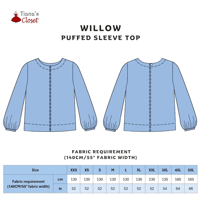 Willow Puff Sleeve Top Sewing Pattern | Beginner-friendly PDF Pattern ...