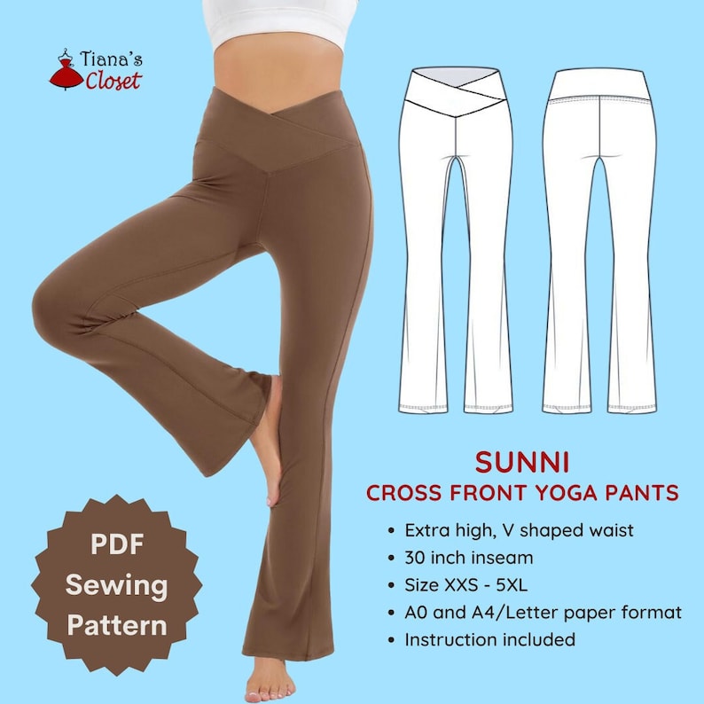 Sunni Crisscross Waist Yoga Pants PDF Sewing Pattern High Waist Flare Leggings Pattern Printable ...