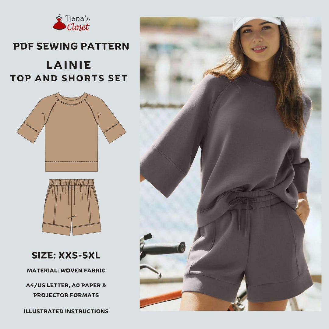 Lainie Knit Tracksuit Sewing Pattern: Raglan Top & Shorts (PDF) - Etsy