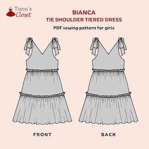 Bianca Girls' Tiered Tie Shoulder Dress Sewing Pattern (instant Download PDF, Sizes 12 Months to ...