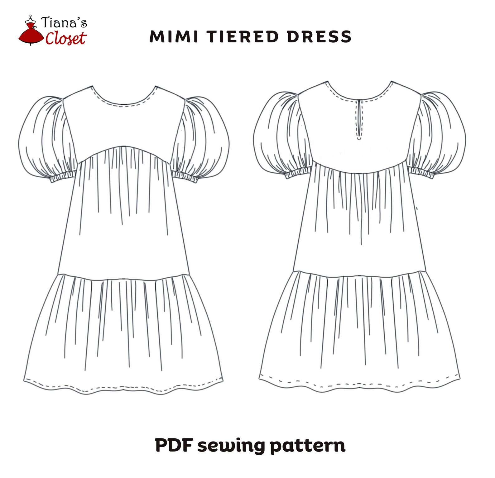 Mimi Tiered Dress PDF Sewing Pattern: Girls Puffed Sleeve Design - Etsy