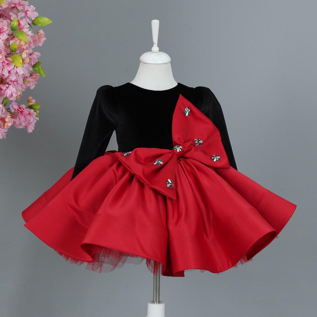 Red Christmas Baby Girl Dress - Luxurious Red Baby Girl Dress for ...