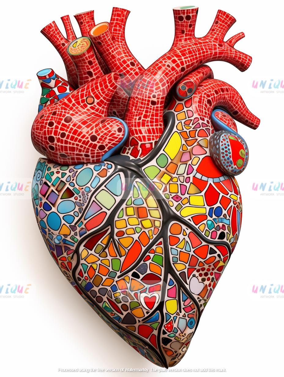 Abstract Heart Wall Art Unique Design. Anatomical Human Heart Wall Art ...