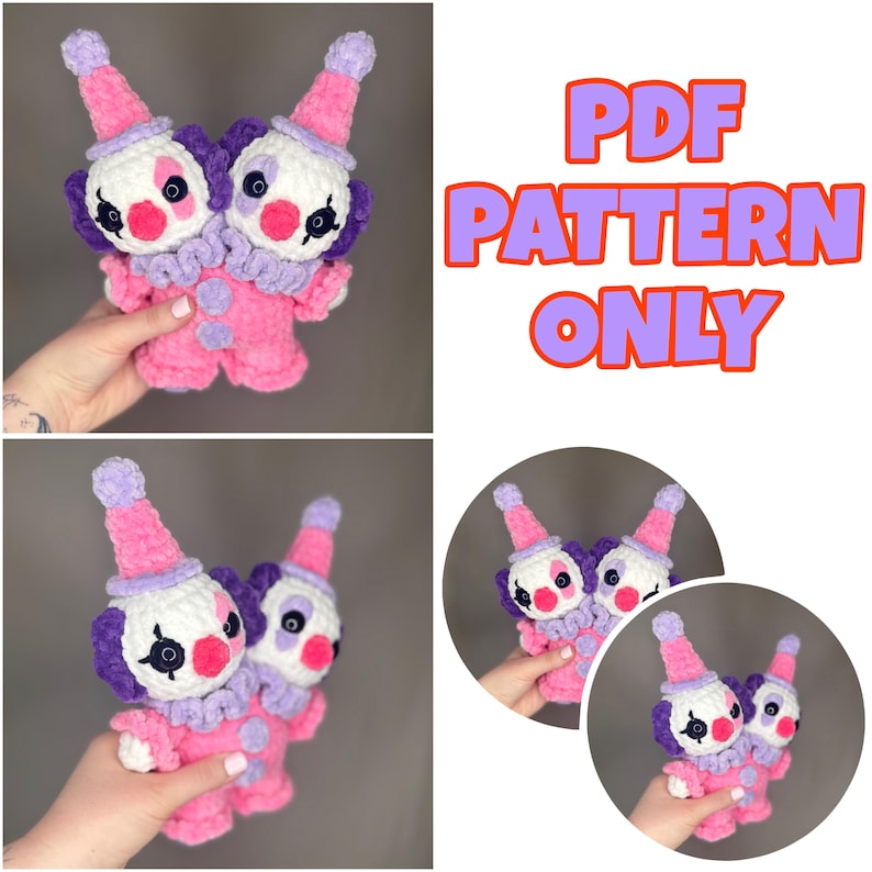 Two-headed Clown Crochet Pattern PDF | Cute Horror Amigurumi Plushie ...