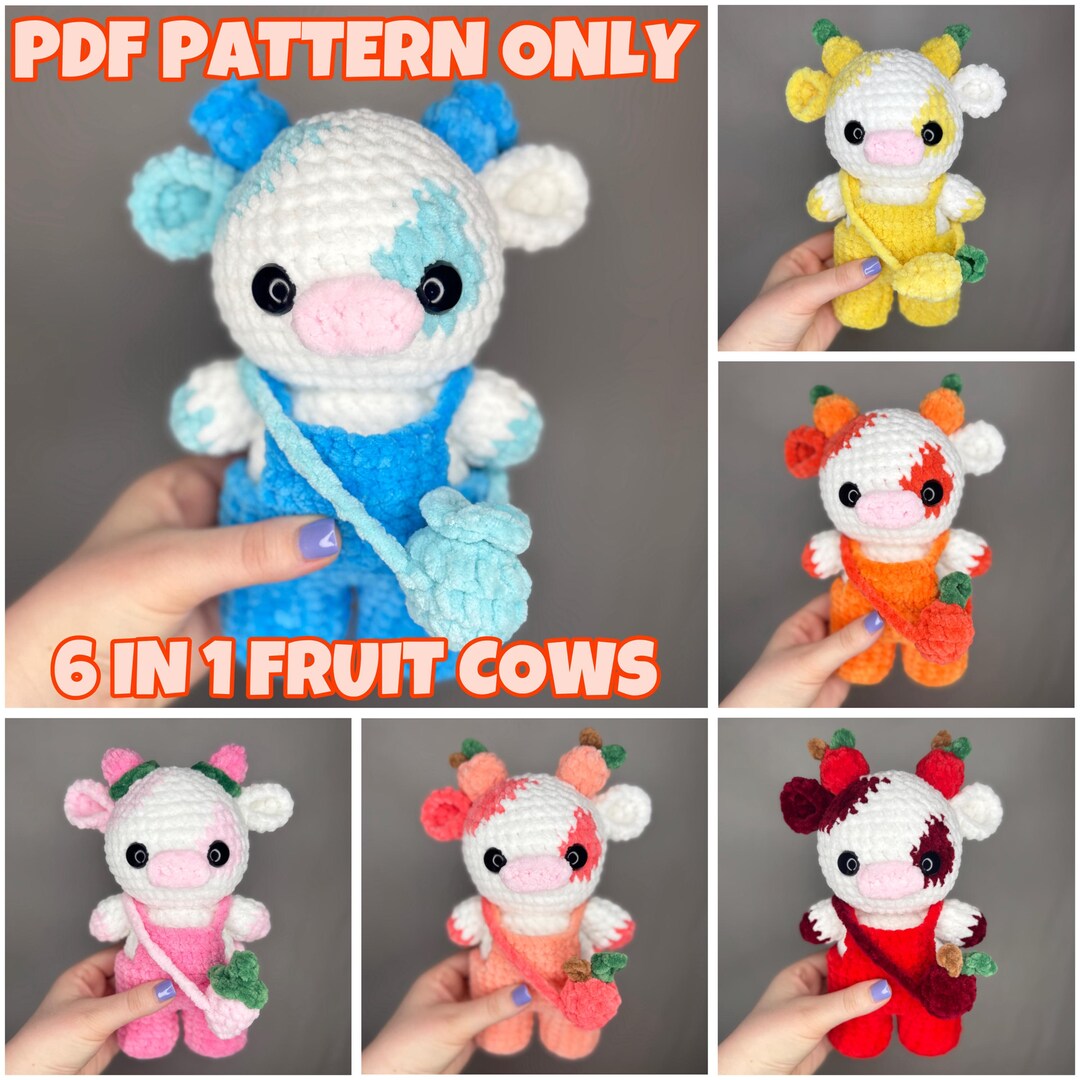 6 in 1 Fruit Cows Crochet Pattern PDF Bundle | Cute Amigurumi Cow ...