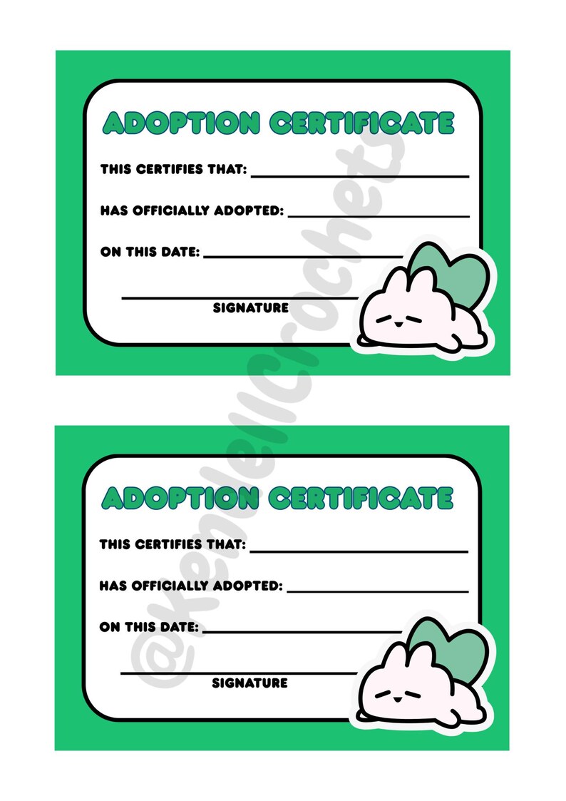 Plushie Adoption Certificate Printable | Stuffed Animal Adoption Form ...