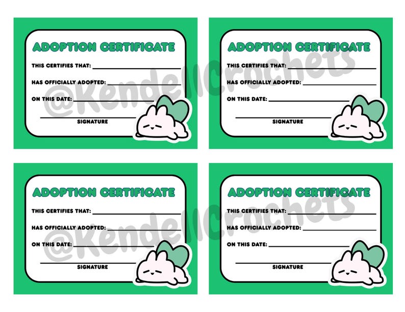 Plushie Adoption Certificate Printable | Stuffed Animal Adoption Form ...