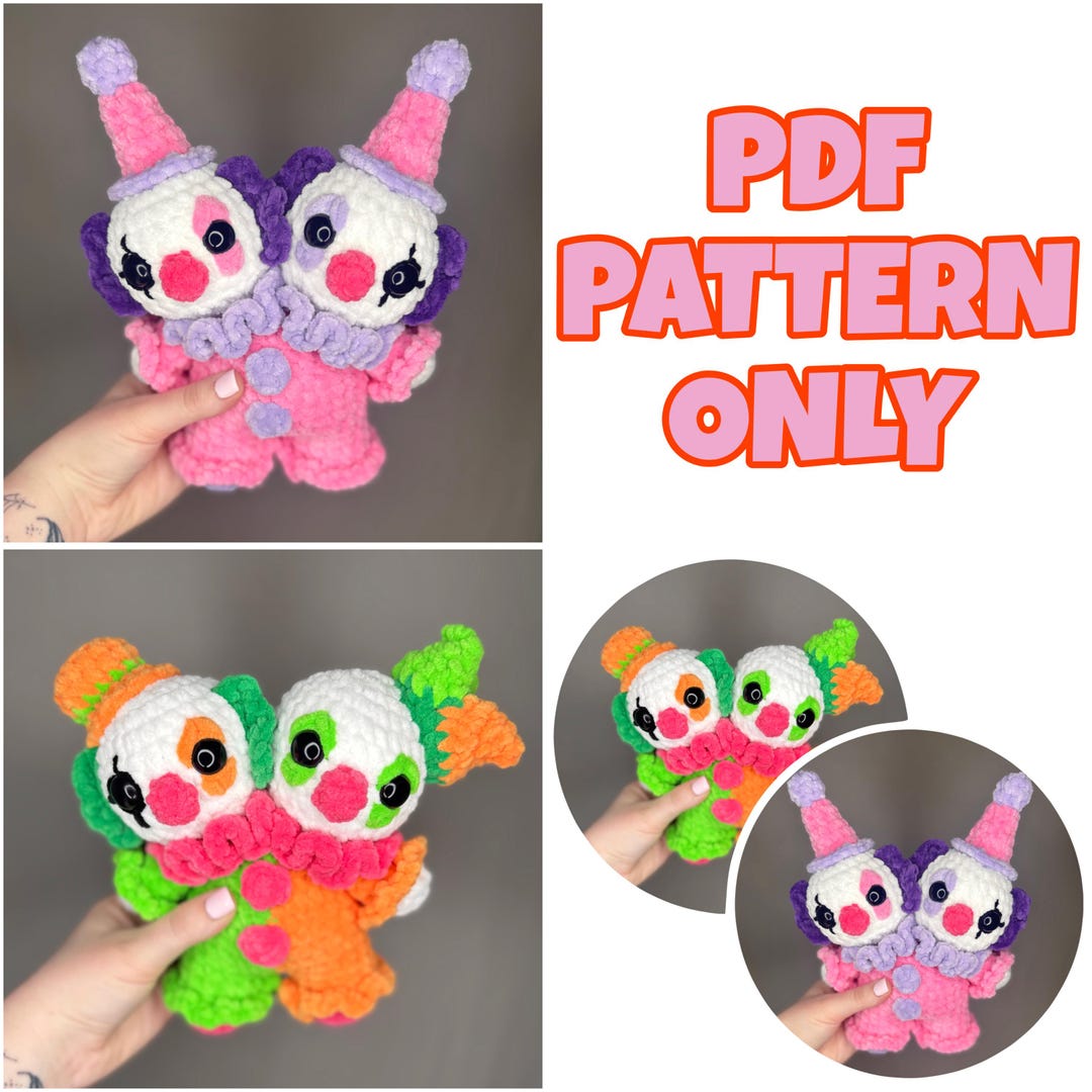 2 in 1 Two-headed Clown Crochet Pattern Bundle PDF | Cute Horror ...