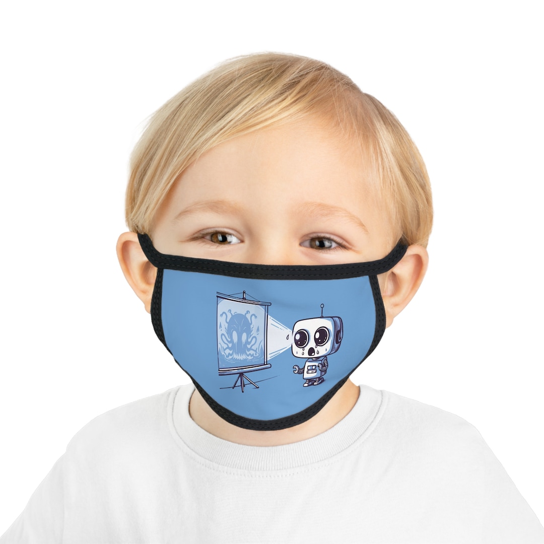 A Robot Scaring Itself Kid's Face Mask - Etsy