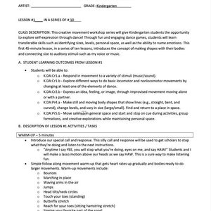 Creative Dance Lesson for Kindergarten - Etsy